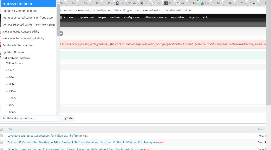 Workbench Access I do not see within admin/content the 'Set editorial section' option [#2895338 ...